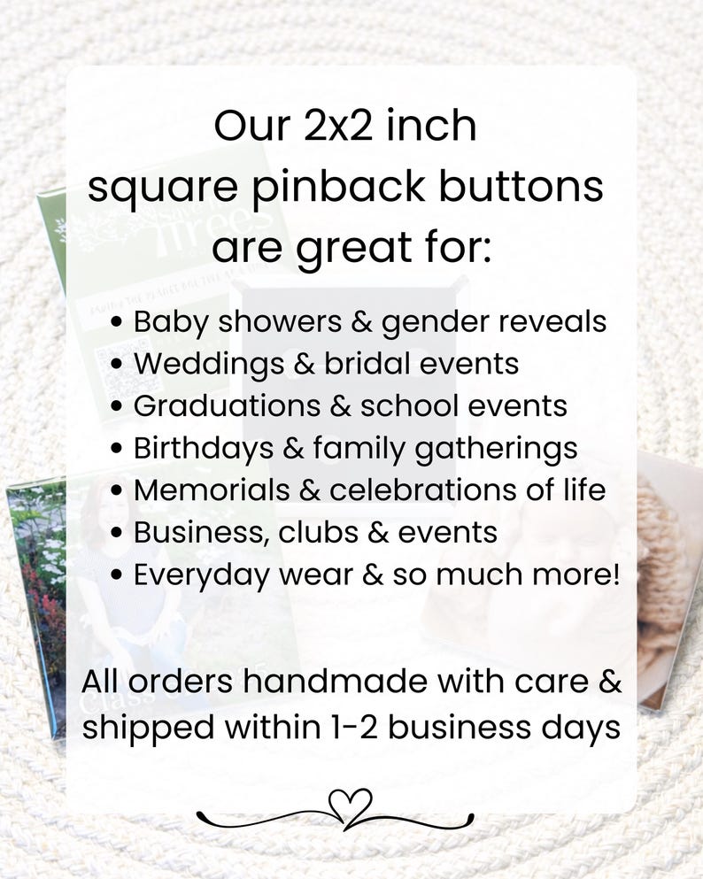 2x2 Inch Square Pinback Buttons: Personalized Photo Button | Text and ...