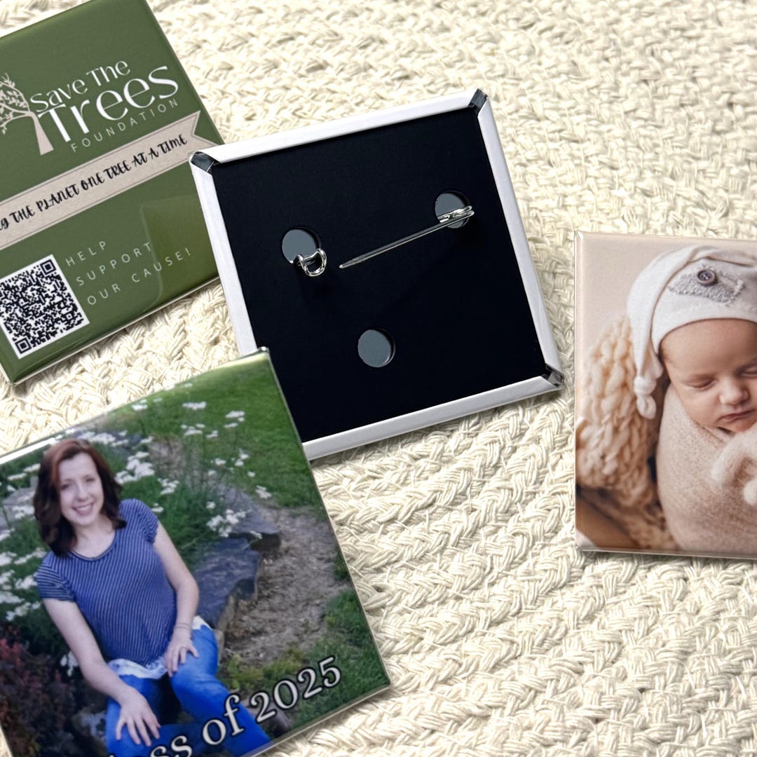 2x2 Inch Square Pinback Buttons: Personalized Photo Button | Text and ...
