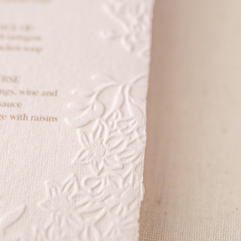 Real Gold Foil Embossed Wedding Menu – Elegant Floral Raised Design on ...
