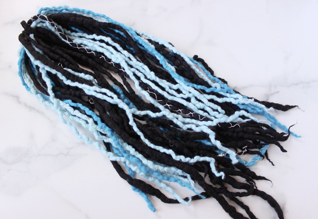 Black Blue Wool Dreadlocks Short Medium Long Wavy Merino Fairy Elf Locs ...