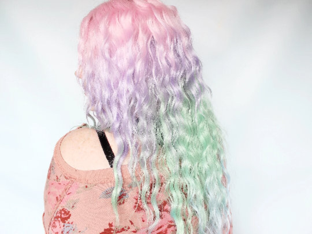 Rainbow Wig, Lace Front Wig, Pastel Wavy Wig, Long Rainbow Wig ...