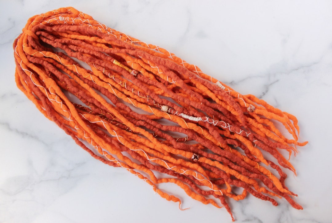 Orange Wool Dreadlocks · 18-20" Long Wavy Merino Fairy Elf Locs DE ...