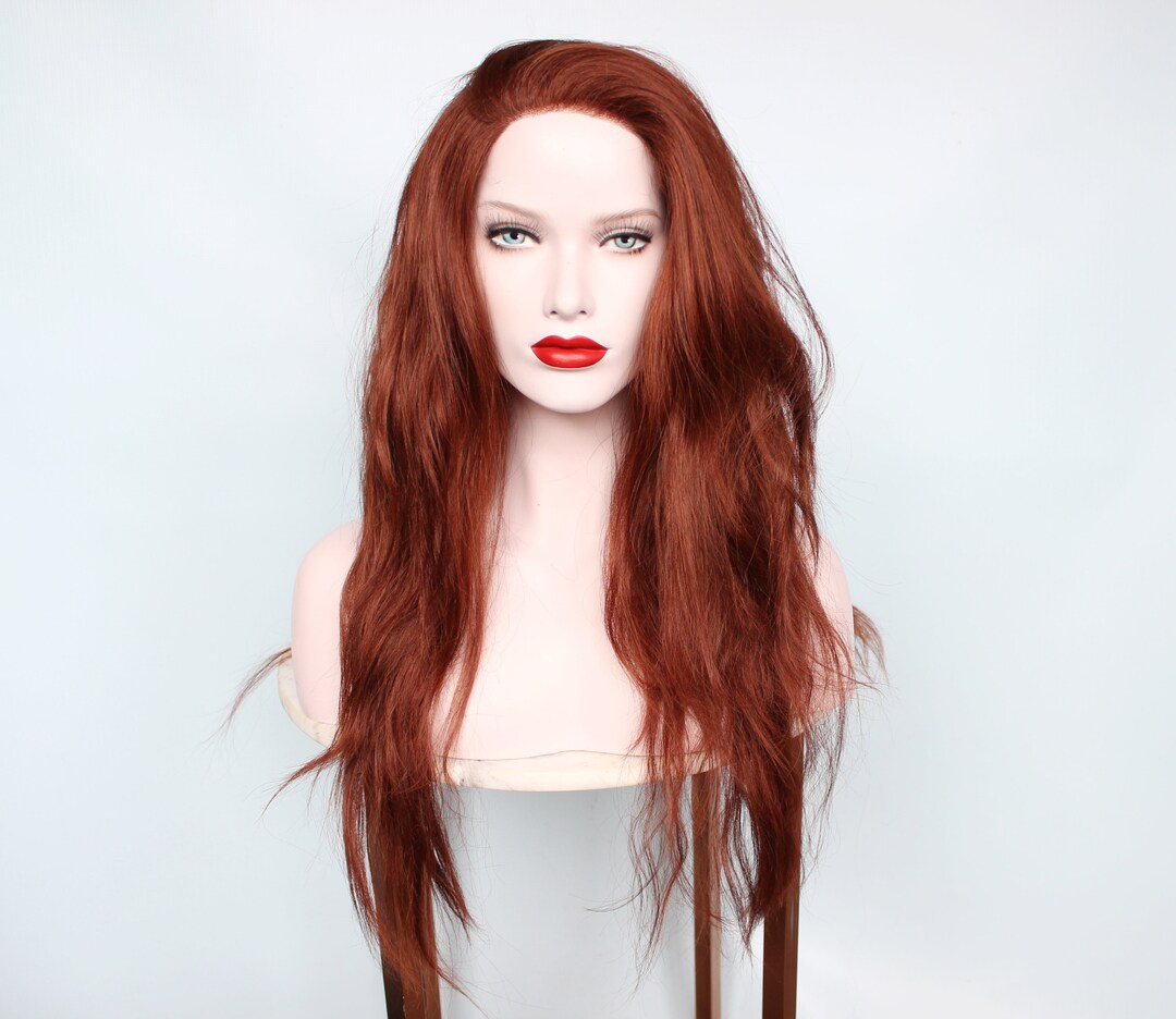 Red Human Hair Blend Wig, Lace Front Wig, Auburn Red Wig, Long Red Lace ...
