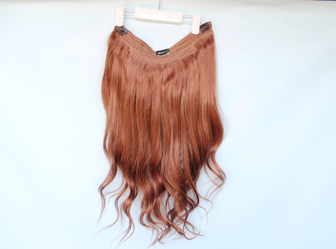Human Hair Halo Extension, 24" Auburn Red Hair Extension, Clip in ...