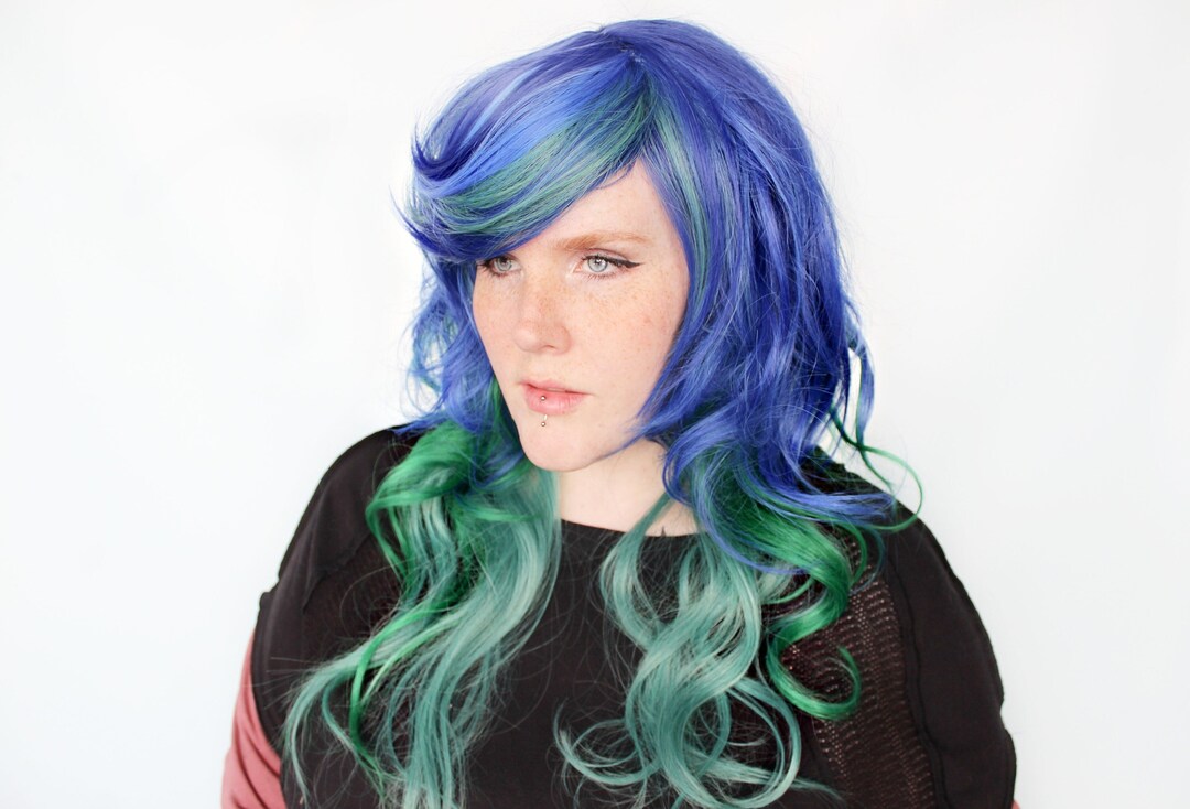 Blue Scene Wig Green Scene Emo Wig Curly Blue Green Wig - Etsy