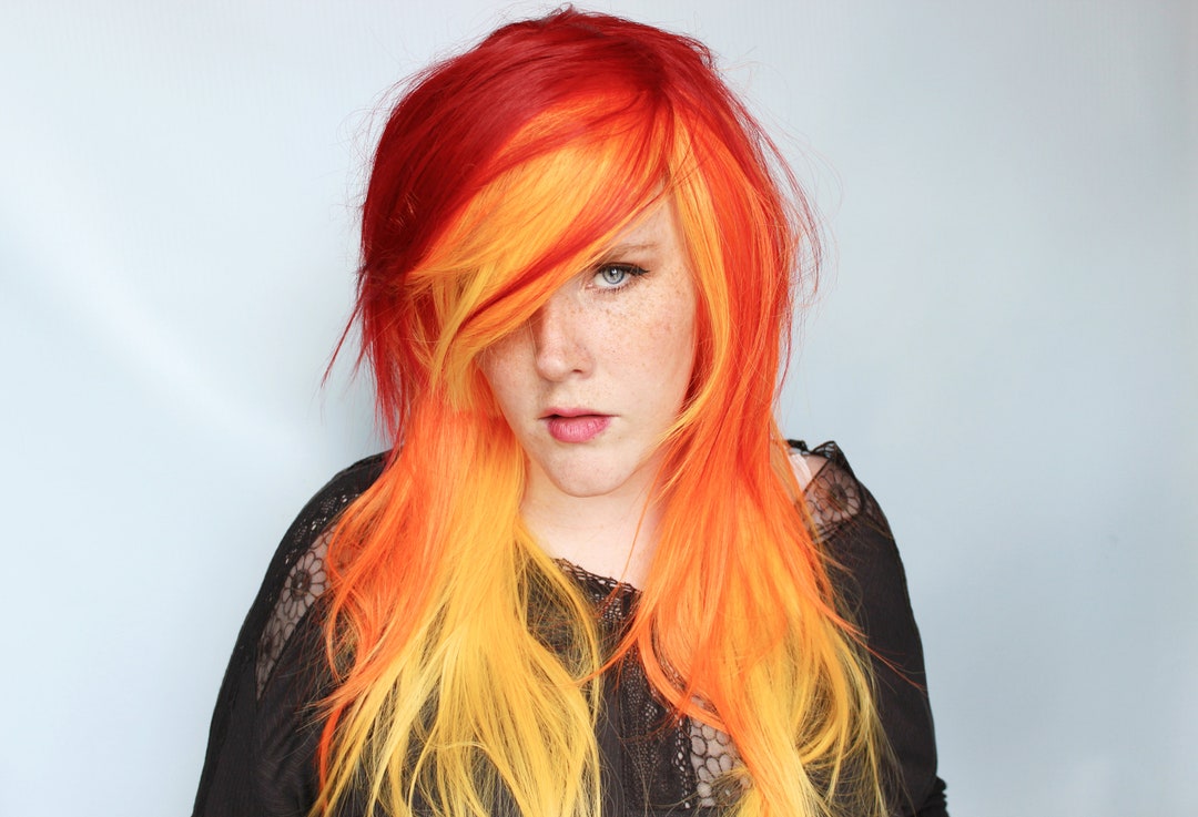 Red Orange Wig, 30" Wig, Scene Wig, Red Orange Yellow Wig, Straight Red ...