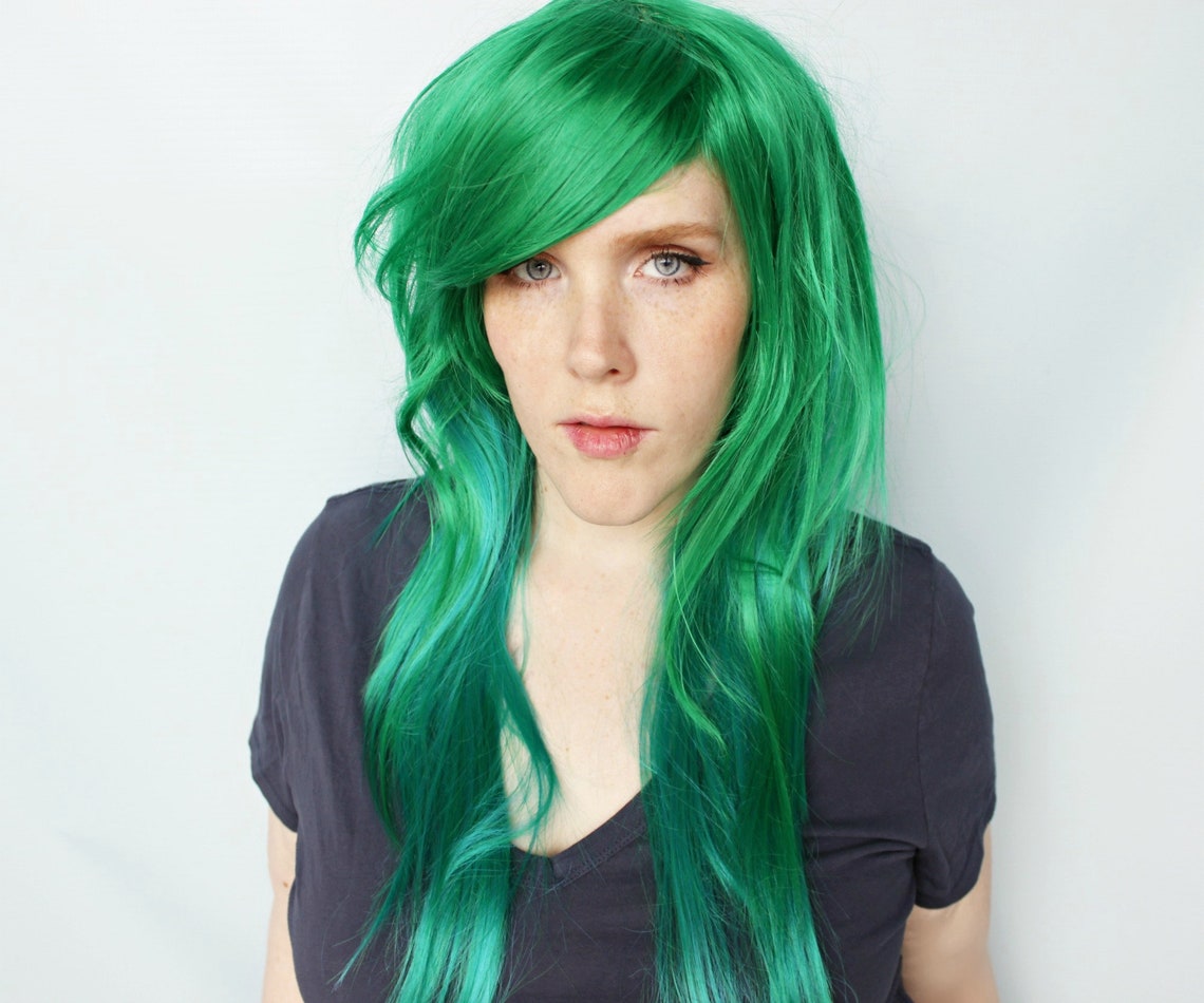 Green Scene Wig Scene Emo Wig Long Straight Green Wig - Etsy