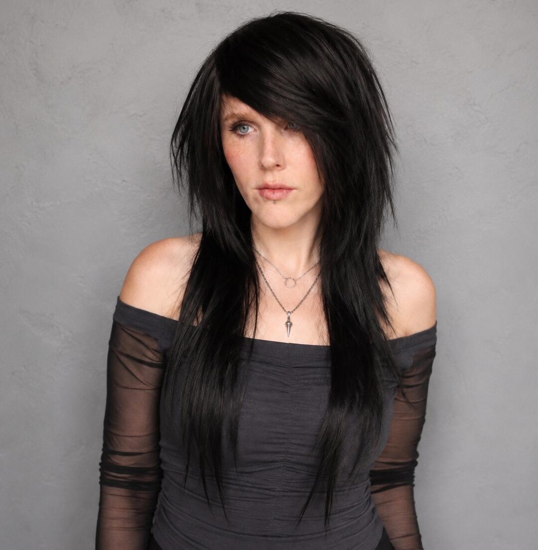 Black Scene Emo Wig · Long Straight Layered Synthetic Hair Piece With ...