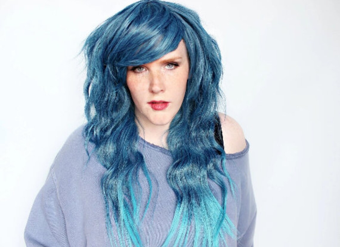 Long Blue Wig Wavy Blue Wig Blue Scene Emo Wig Halloween - Etsy