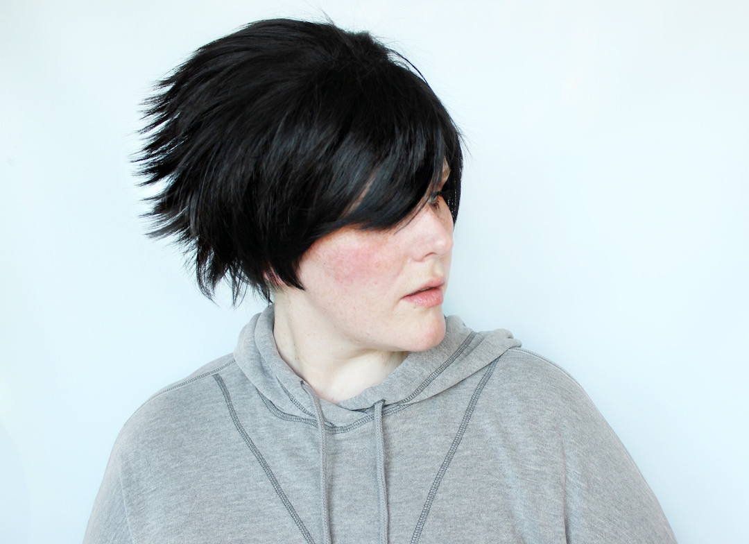 Short Black Wig, Black Emo Wig, Men's Wig, Unisex Wig, Scene Emo Wig ...