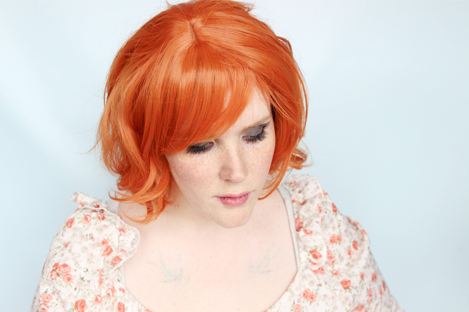 Short Orange Wig, Ginger Orange Wig, Curly Orange Wig With Bangs ...