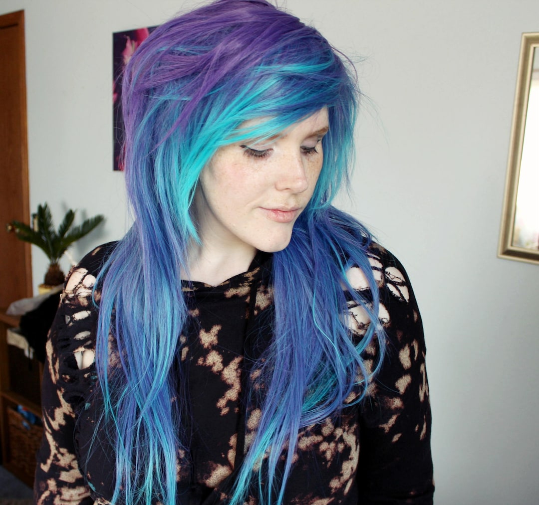 Blue Purple Scene Wig, Straight Purple Blue Wig, Mermaid Hair Wig With ...