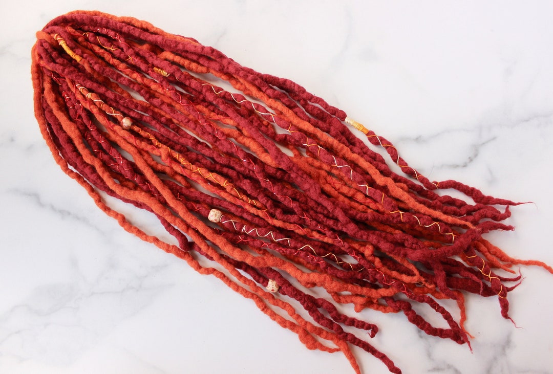 Red Orange Wool Dreadlocks Short Medium Long Wavy Merino Fairy Elf Locs ...