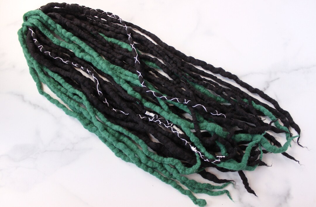 Black Green Wool Dreadlocks Short Medium Long Wavy Merino Fairy Elf ...
