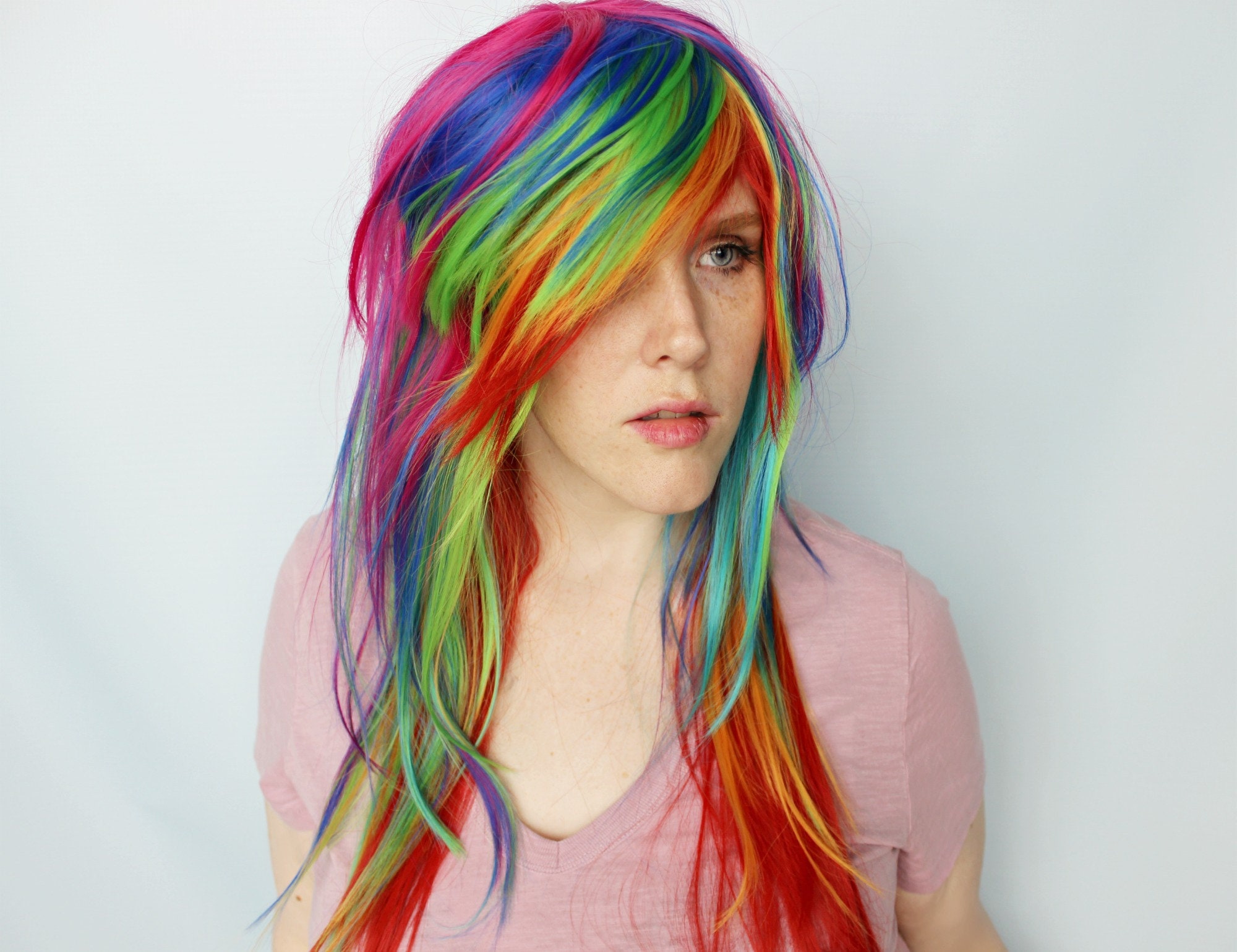 Rainbow Wig Long Multicolor Wig Straight Scene Wig Rainbow - Etsy