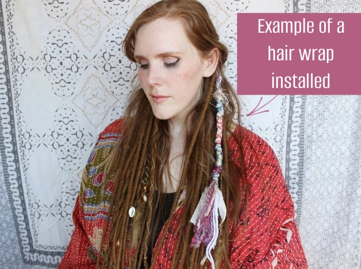Dreadlock Hair Wrap With Crystal, Feather and Beads - Festival Red ...