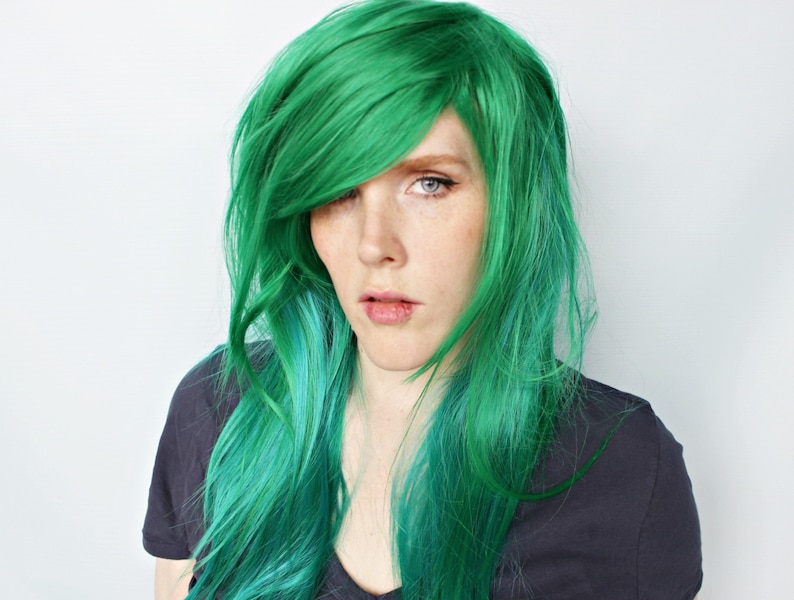 Green Scene Wig Scene Emo Wig Long Straight Green Wig - Etsy