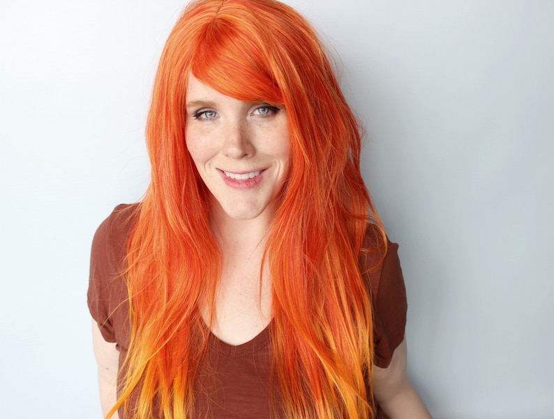 Orange Scene Wig Scene Emo Wig Long Straight Orange Wig - Etsy