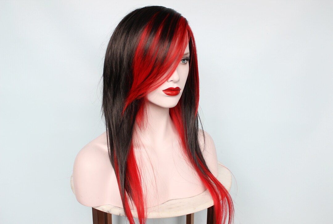 Scene Wig, Emo Wig, Black Red Emo Wig, Straight Emo Wig, Long Scene Wig ...