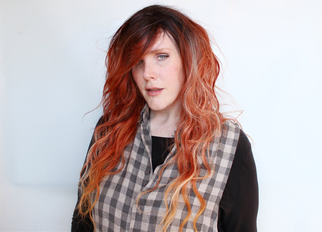 Scene Wig · Orange Black Blonde Long Emo Wavy Unit With Bangs - Etsy