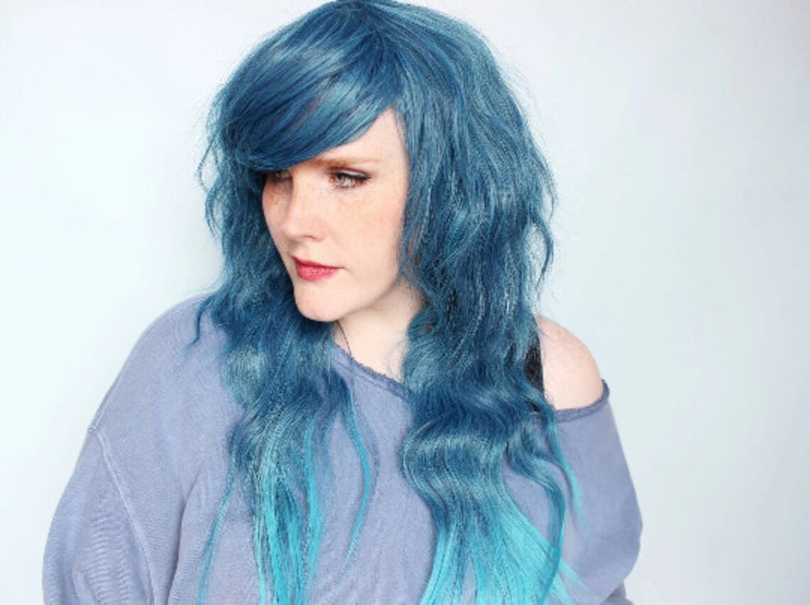 Long Blue Wig Wavy Blue Wig Blue Scene Emo Wig Halloween - Etsy