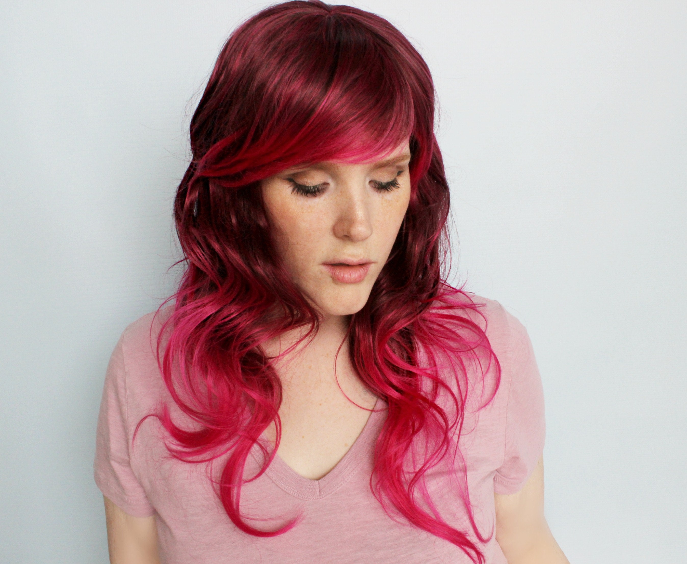 Pink Scene Wig Scene Emo Wig Long Wavy Pink Wig Cosplay - Etsy