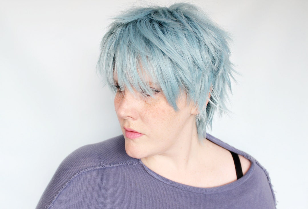 Short Blue Wig, Unisex Wig, Spiky Blue Hair Wig, Cosplay Wig, Mens Wig ...