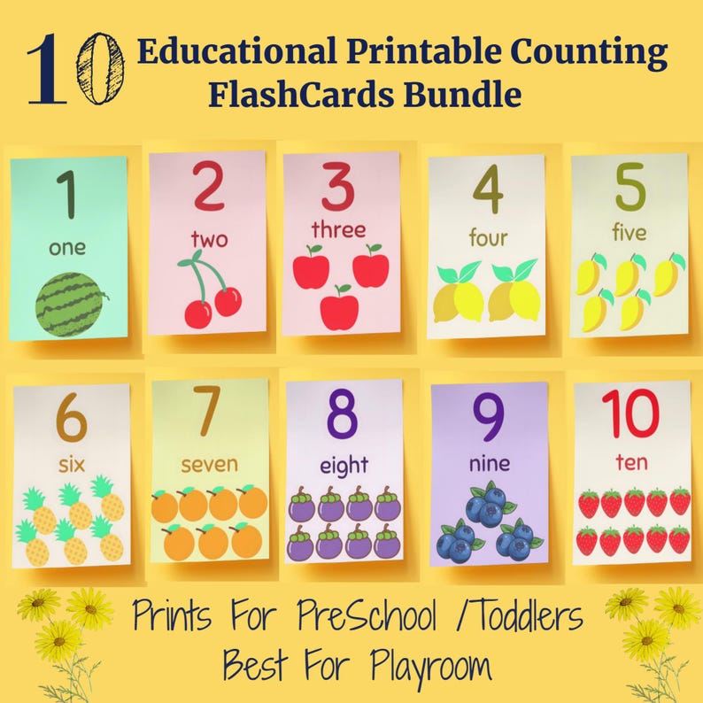 Set of 10 Numbers Flashcards | Preschool Math | Counting Cards ...