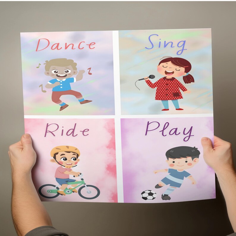 16 Action Verbs Flashcards Printable, Educational Action Word Cards ...