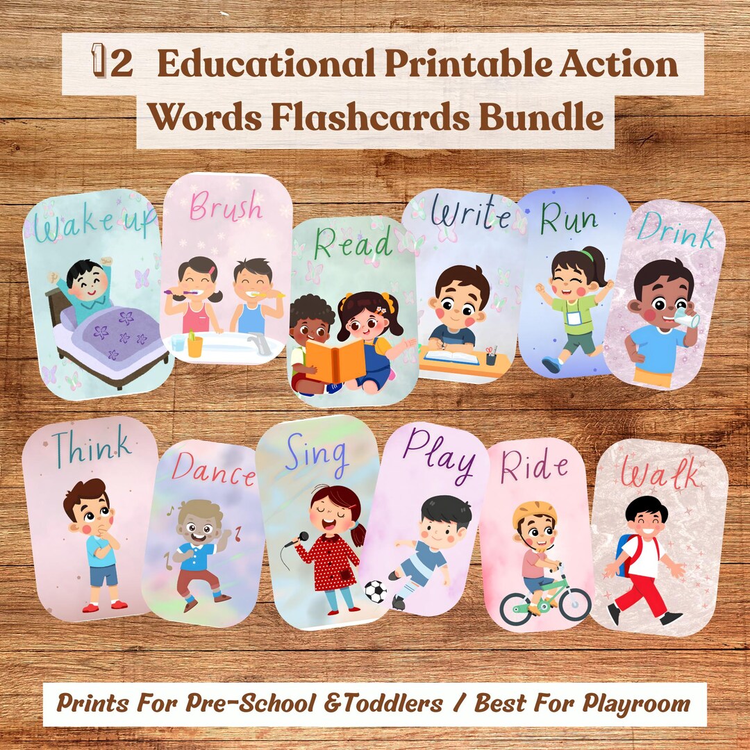 Action Verbs Flashcards, ESL Preschool Learning, Homeschool Prints ...