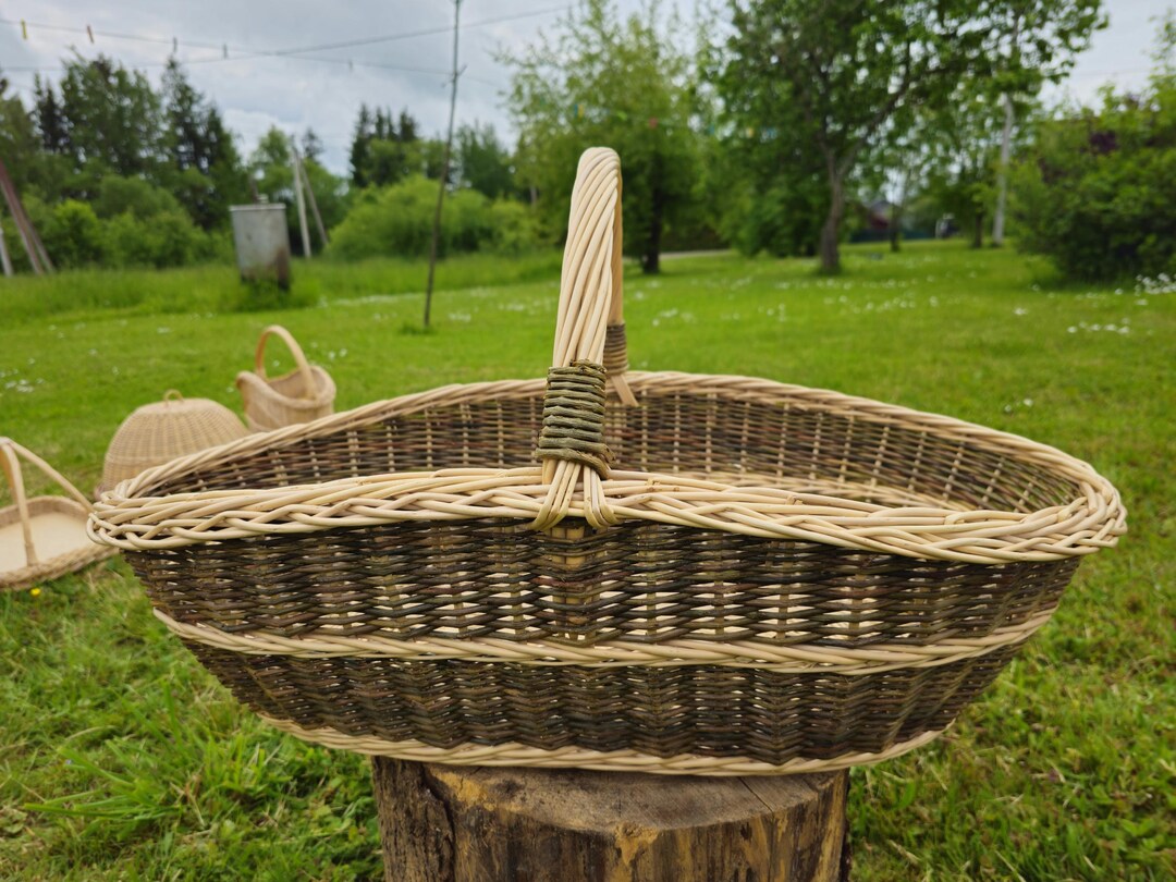 Rustic Extra-large Wicker Basket With Handle – Handwoven Oval Gathering ...