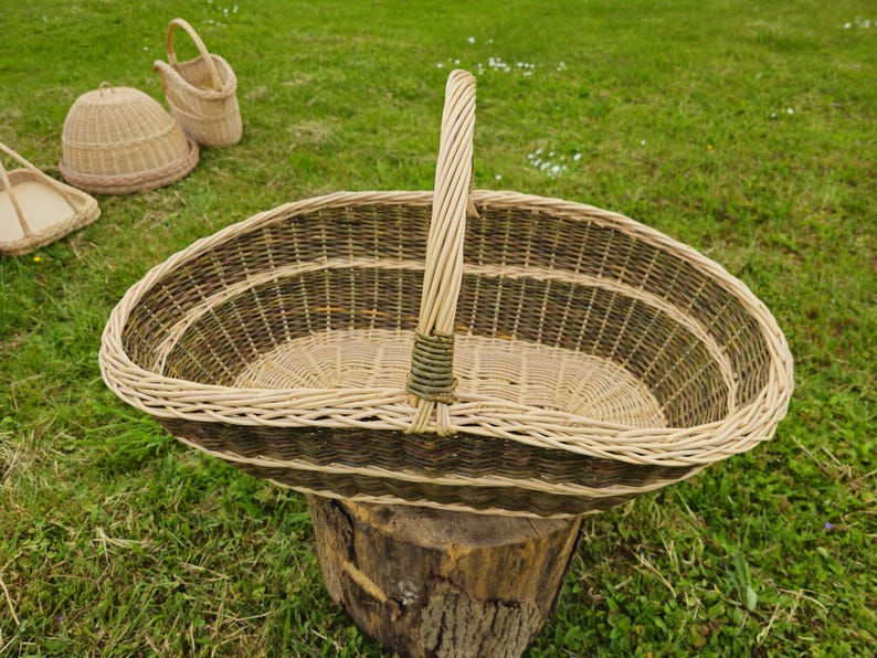 Rustic Extra-large Wicker Basket With Handle – Handwoven Oval Gathering ...