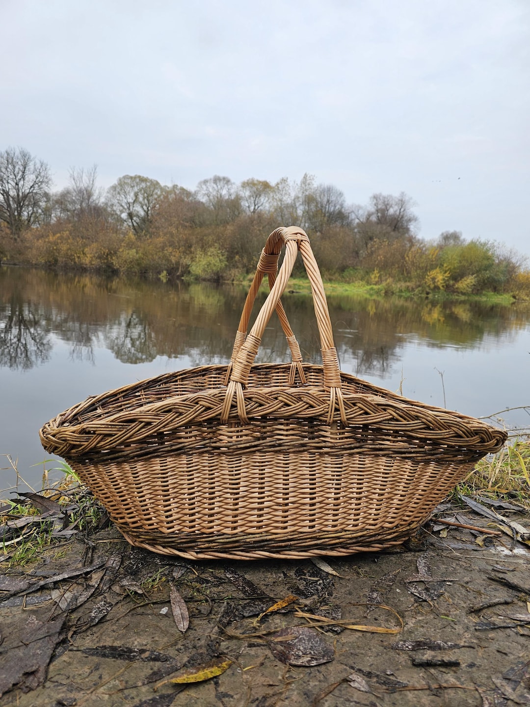 Extra Large Willow Trug With Braided Rim – Handwoven Rustic Gathering ...