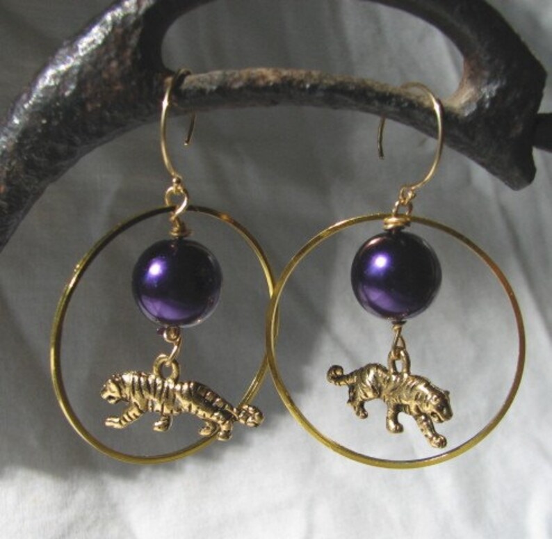 LSU Tiger Hoop Earrings | Etsy