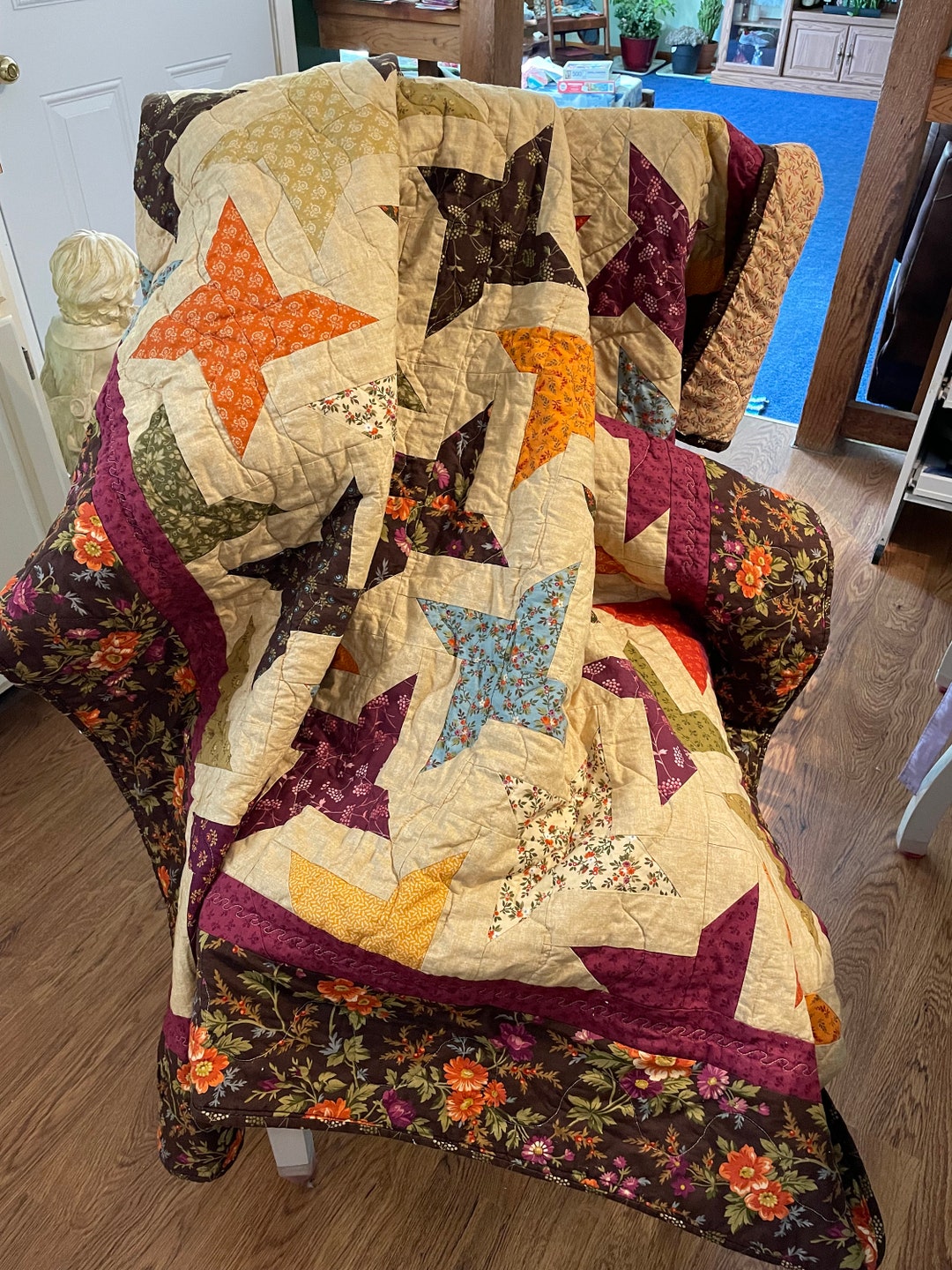 Double Bed Quilt, Patchword Quilt, Fall Quilt, Fall Blanket, Large Lap ...