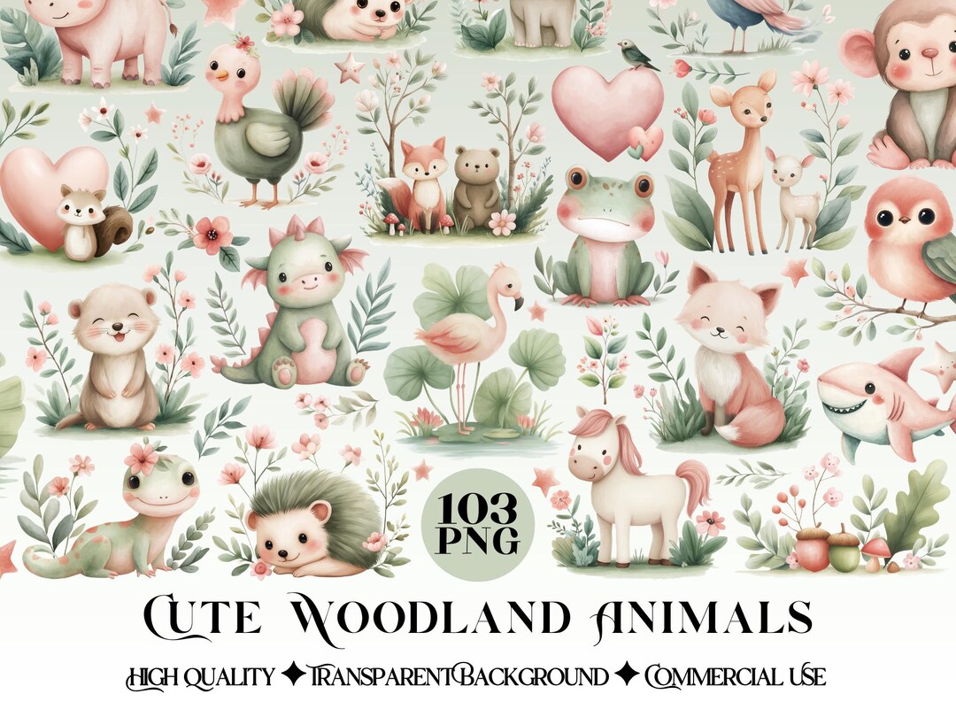 Cute Woodland Animals Clipart Set | Forest Baby Animals PNG | Pastel ...