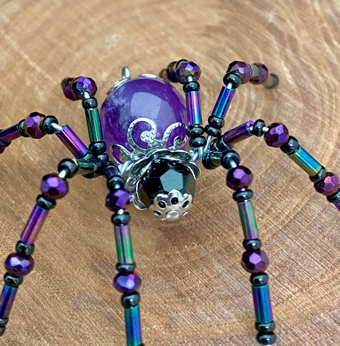TWISTED SPIDERS Small Iridescent Amethyst Stone beaded spider | Etsy