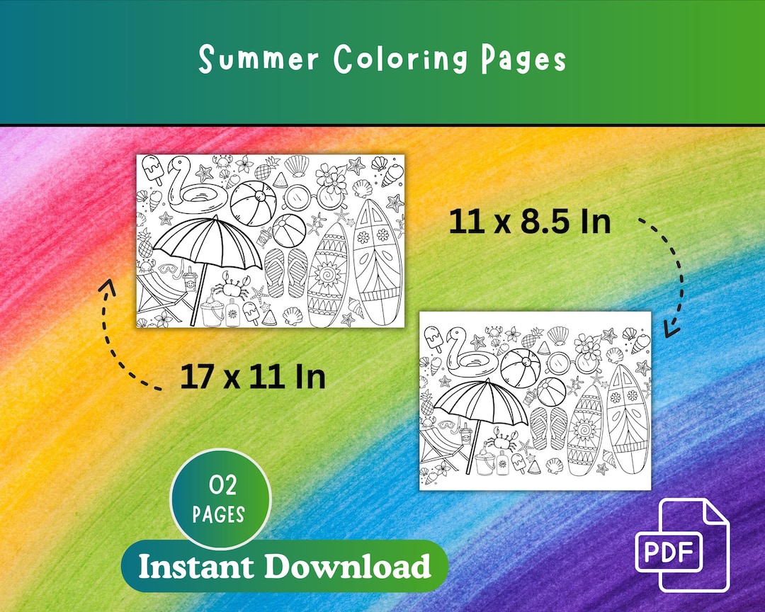 Summer Coloring Page: Beach Party Activity for Kids (PDF Download, 11x8 ...