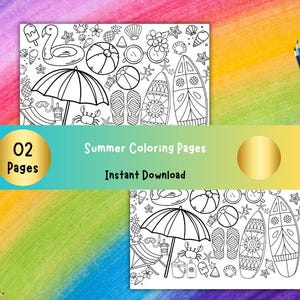 Summer Coloring Page: Beach Party Activity for Kids (PDF Download, 11x8 ...