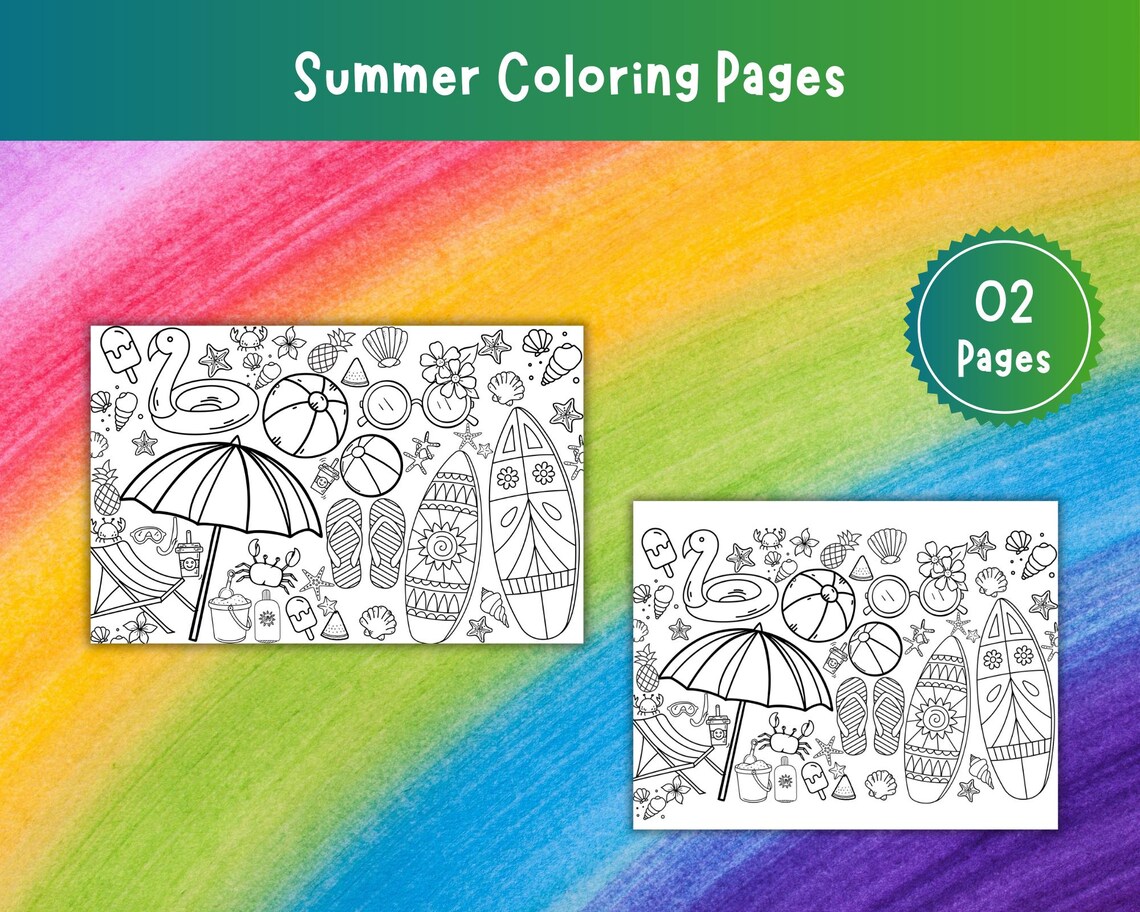 Summer Coloring Page: Beach Party Activity for Kids (PDF Download, 11x8 ...
