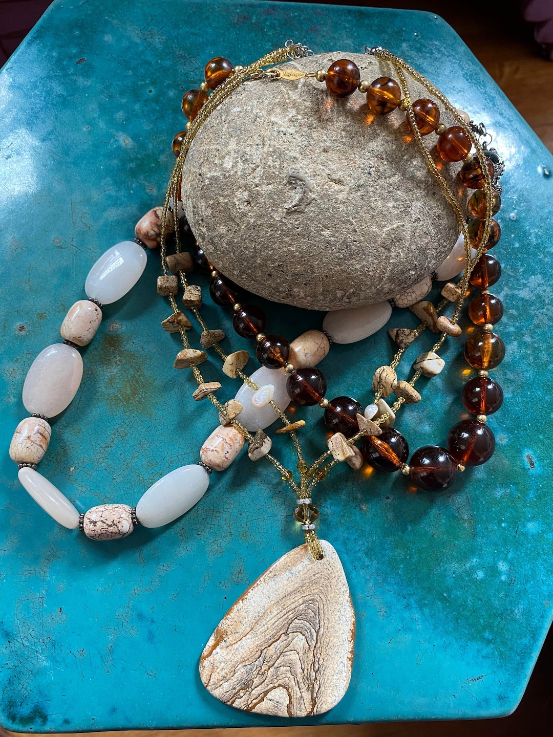 Amber Waves - Picture Jasper Pendant Necklace, Napier Costume Brown ...