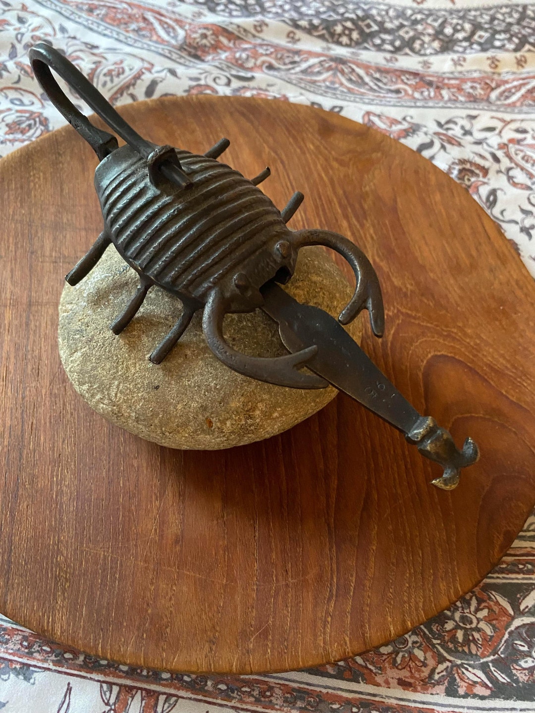 Vintage India Brass Scorpion Lock Padlock Intricate Trickery Long Key ...