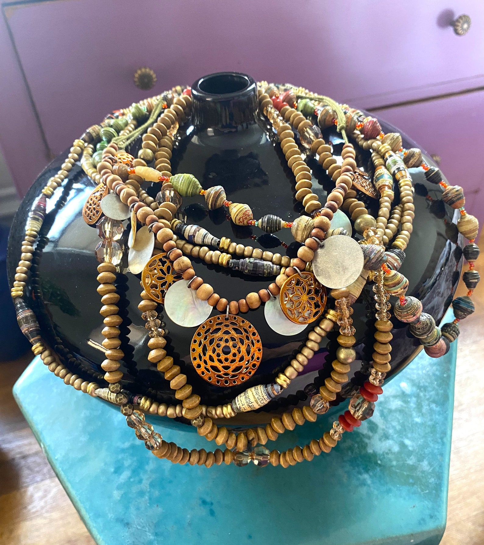 Mish Mosh - Costume Necklaces - Set of 4 - Rolled Paper Beads, Wood ...