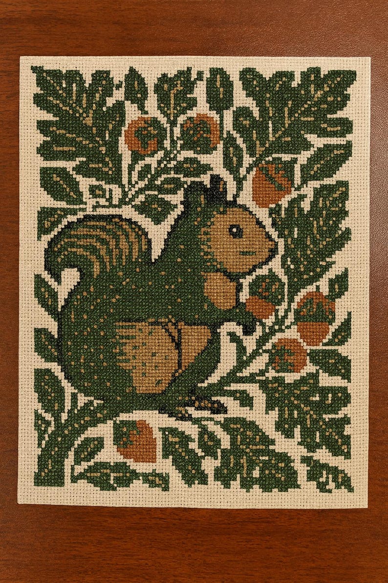 Squirrel Fall Cross Stitch Pattern: Vintage Bird Embroidery (PDF) - Etsy
