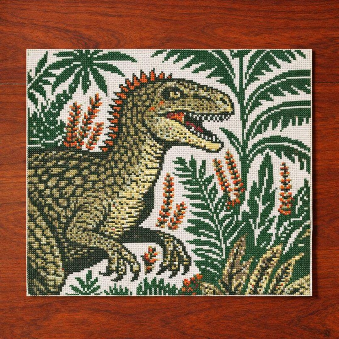 Prehistoric Dinosaur Cross Stitch Pattern, Jurassic Jungle T-rex Modern ...