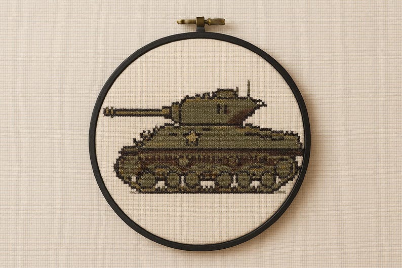 WW2 Sherman (USA) Tank Cross Stitch Pattern, War Vehicle Collection ...