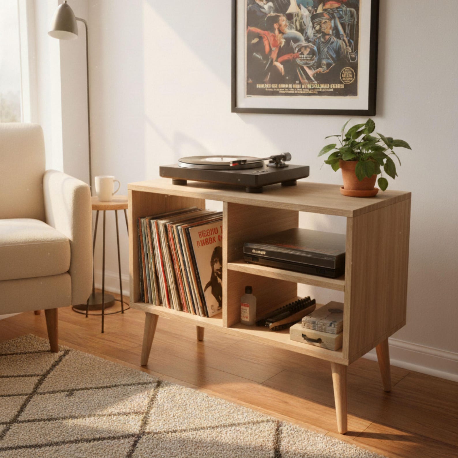 Handmade Wooden Record Player Stand: Mid-century Modern Vinyl Storage ...
