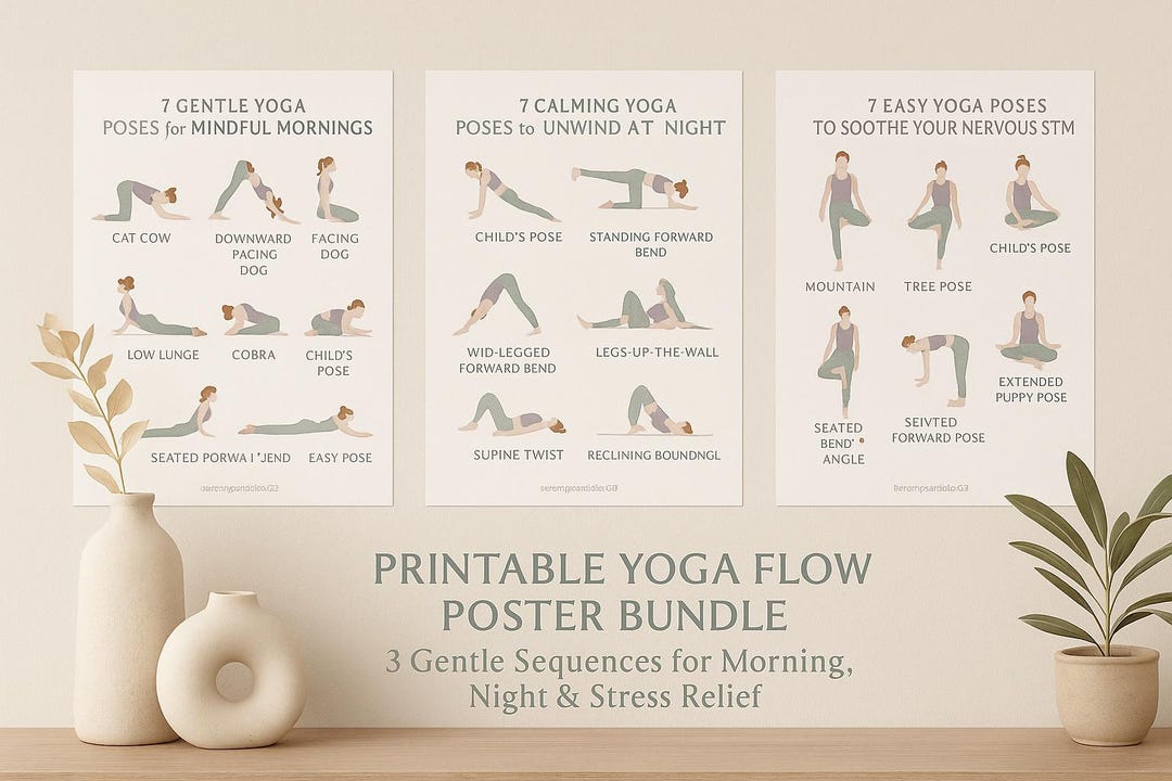 Printable Yoga Flow Poster Bundle | 3 Gentle Sequences for Morning ...