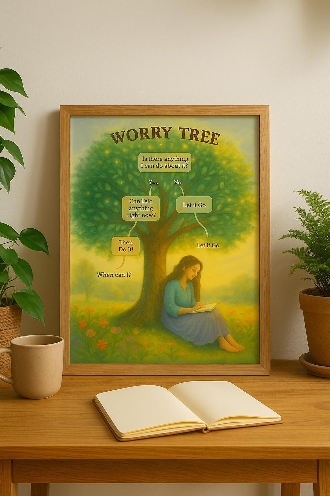 Worry Tree Printable Poster | Mental Health Wall Art | CBT Anxiety Tool ...