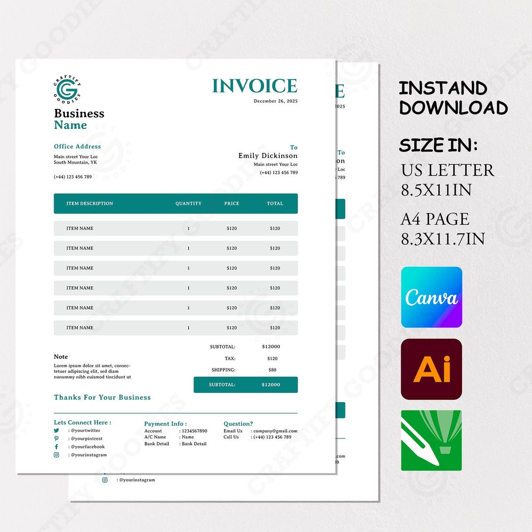 Business Invoice Order Form Template by Craftify Goodies, Canva Invoice ...